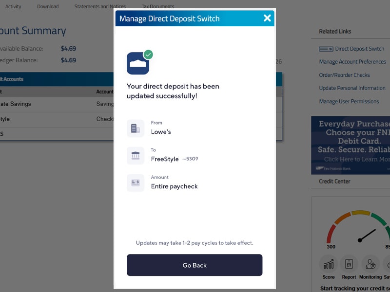 Direct Deposit Switch | First National Bank
